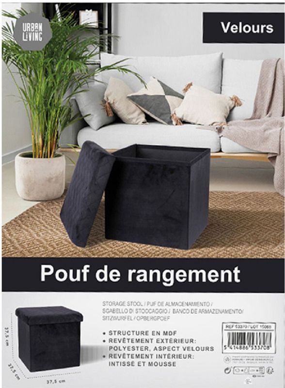 Urban Living Poef/hocker - opbergbox zit krukje - velvet zwart ...