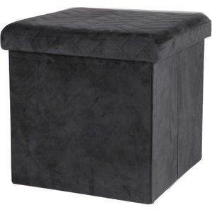 Urban Living Poef/hocker - opbergbox zit krukje - velvet zwart ...