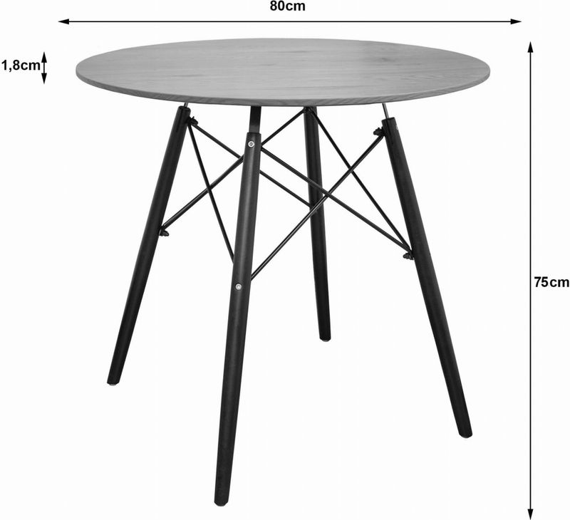 TODI - Ronde tafel - ø 80cm - zwart onderstel - essen tafelblad kopen ...