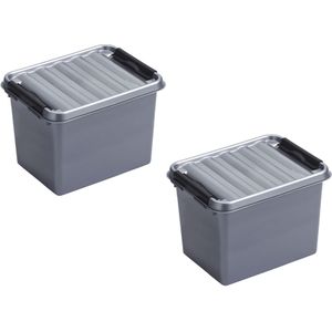 Opbergboxen-opbergdozen 2 liter kunststof metallic-zwart - Opbergbox ...