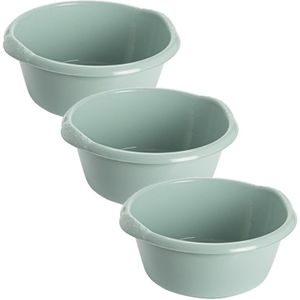 3x stuks kunststof teiltje-afwasbak rond 10 liter mintgroen - afwasbak ...