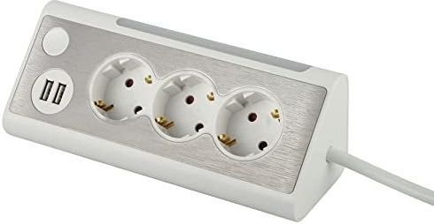 Maxtrack NV70-3WL Tafelcontactdoos, 3-voudig hoekstopcontact, 2 USB ...