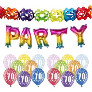 70 jaar feestartikelen pakket slingers-cijfer ballonnen-folie letters ...