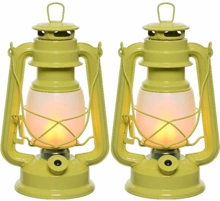 Set van 2x stuks draagbare gele lamp/lantaarn 24 cm met LED lampjes ...