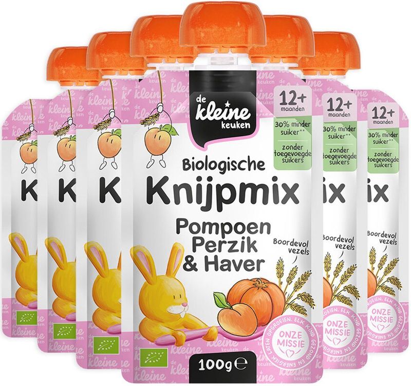 De Kleine Keuken - Bio Knijpmix - Pompoen Perzik Haver - 6 x 100 gr ...