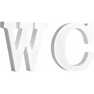 Houten deco hobby letters - 2x losse witte letters om het woord wc te ...