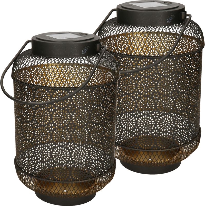 Anna's collection Solar lantaarn - 2x - zwart - metaal - 16 x 26 cm ...
