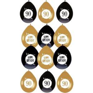 Verjaardag ballonnen - 90 jaar en happy birthday 12x stuks zwart-goud ...