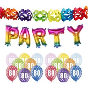 Partydeco 80 jaar feestartikelen pakket - 2x slingers en 12x ballonnen ...