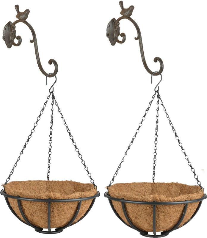 Set van 2x stuks Hanging baskets 30 cm van metaal met ijzeren muurhaken ... Set van 2x stuks Hanging baskets 30 cm van metaal met ijzeren muurhaken ...